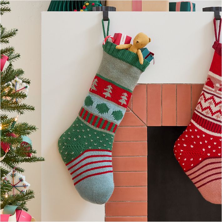 Fair Isle Knit Stocking - Trees | West Elm