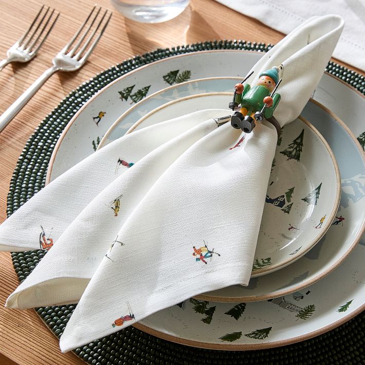 St. Jude Holiday Skiers Wood Napkin Ring Sets