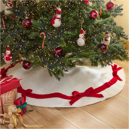 Red Holiday Bows Felt Tree Skirt | West Elm