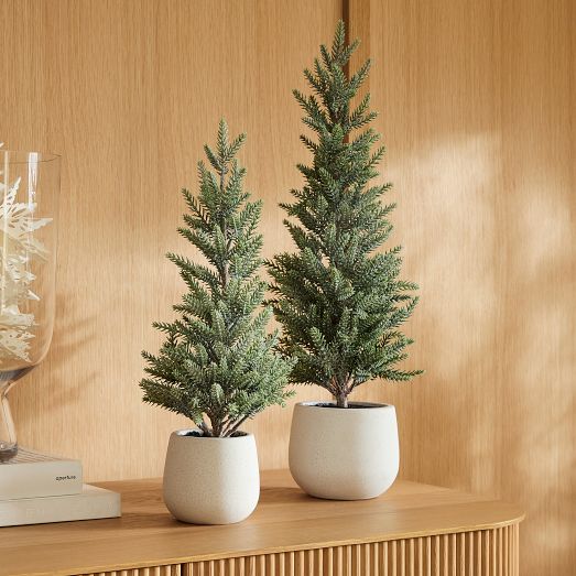 Faux Glittered Pine Tree w/ Ceramic Planter | West Elm