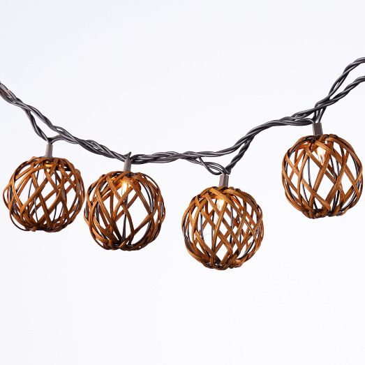 Decorative 10-Piece Rattan String Lights - Sphere | West Elm