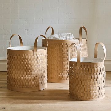 Round Leather Handled Baskets | West Elm