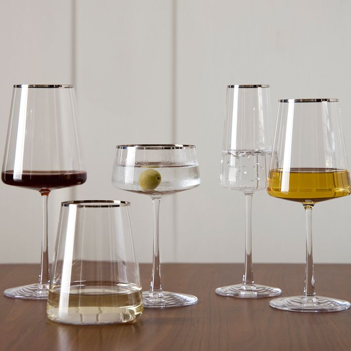 Horizon Lead-Free Crystal Silver-Rimmed Glassware Sets | West Elm