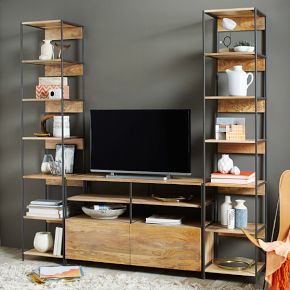 Industrial Modular Media Set With Bookshelves, Entertainment Center ...