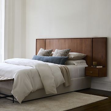 Queen bed frame with attached nightstands store
