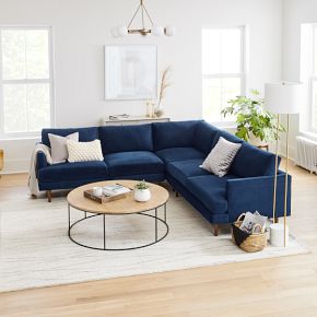 West elm blue velvet sectional store