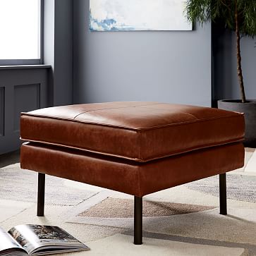 Axel Large Square 35 Ottoman Poly Weston Leather Brown Molasses Metal West Elm