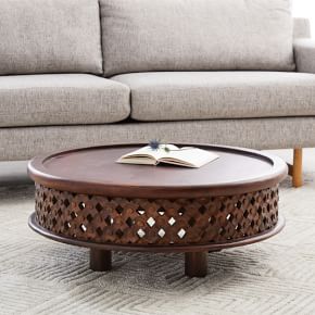 West elm round wood coffee table store