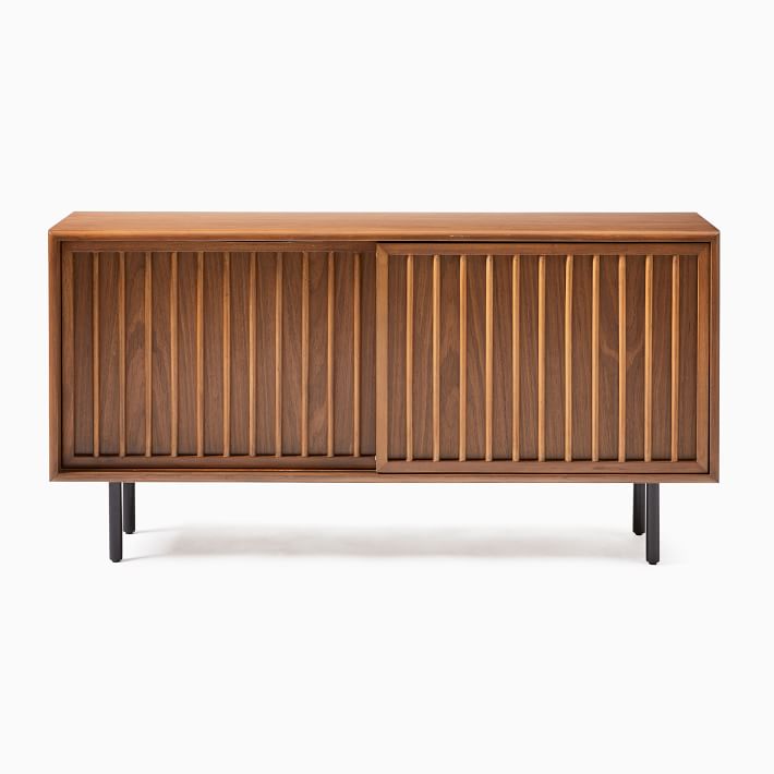 Slatted Shallow Media Console Stylish Storage Solution West Elm