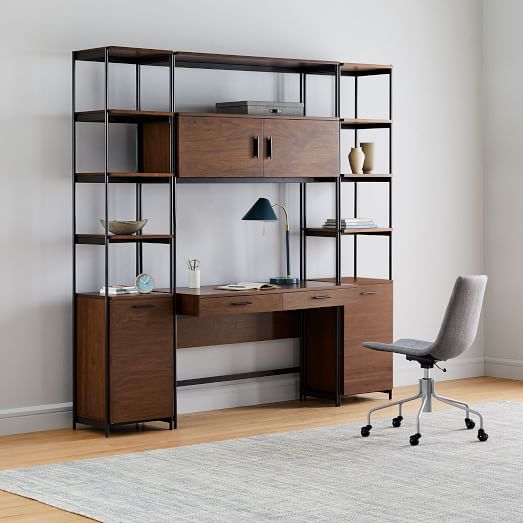 Foundry Narrow Bookcase Desk Set Dark Walnut West Elm
