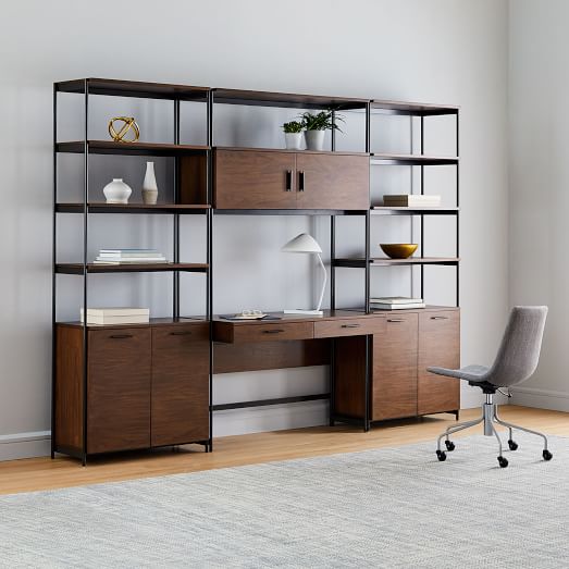 Foundry Wide Bookcase Desk Set 118 Dark Walnut West Elm