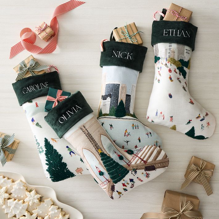 Embroidered Winter Scenes Stockings | West Elm