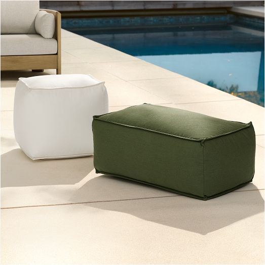 Sunbrella Indoor Outdoor Canvas Gray Granite Pouf 30 W x 18 D x 13 H West Elm