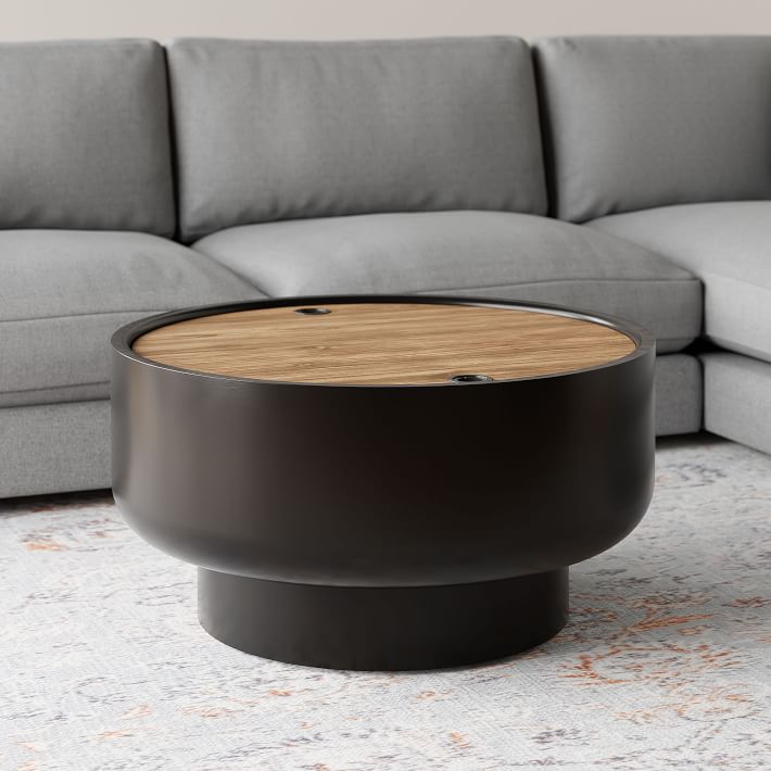 Drum end table with storage store