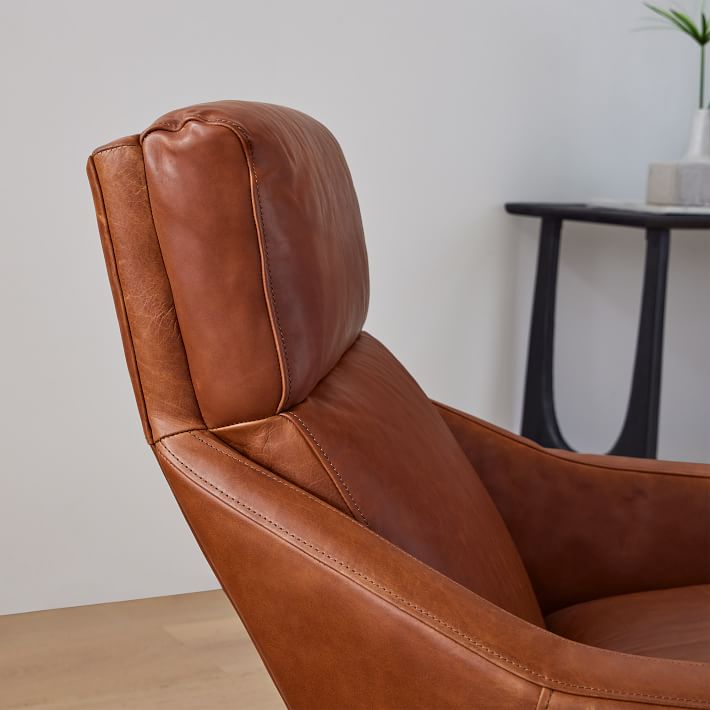 Austin Leather Swivel Chair Ottoman Set West Elm