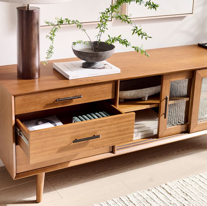 Mid Century Glass Media Console 72 80