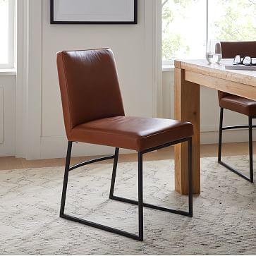 Range Side Chair Saddle Leather Green Banker Dark Bronze West Elm