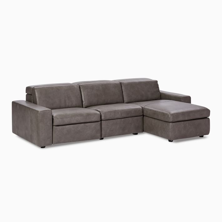 Enzo Leather 3 Piece Reclining Chaise Sectional w Storage 108 West Elm