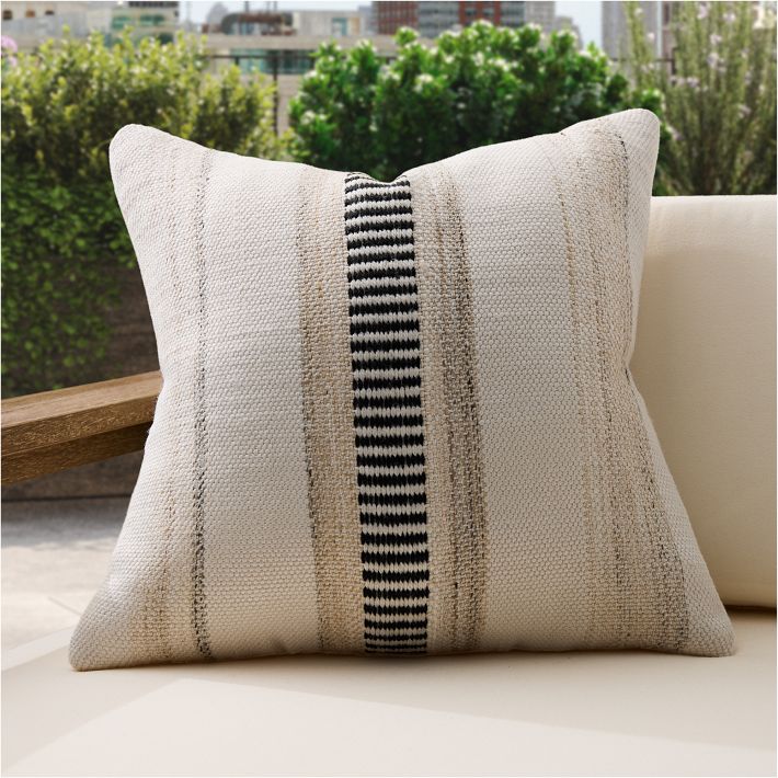 Outdoor Natural Split Stripe Pillow | West Elm