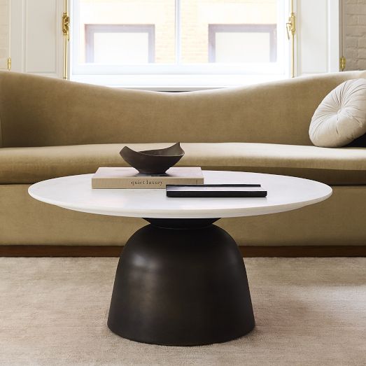 Marble Topped Pedestal Coffee Table Modern Living Room Furniture West Elm
