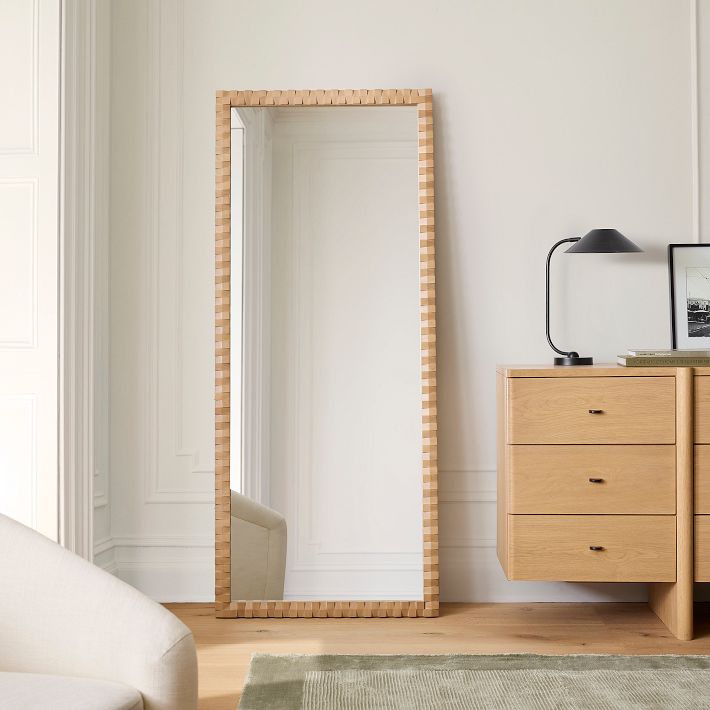 Cantilever Textured Wood Floor Mirror | West Elm