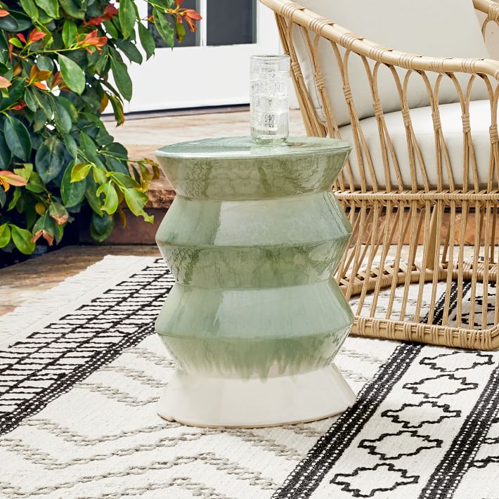 Cami Ceramic Outdoor 13 in Set of 2 Round Side Table White ivory West Elm