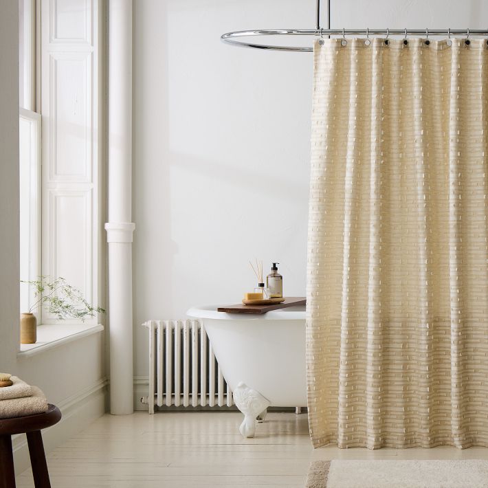 Cotton Linen Dashed Line Shower Curtain | West Elm