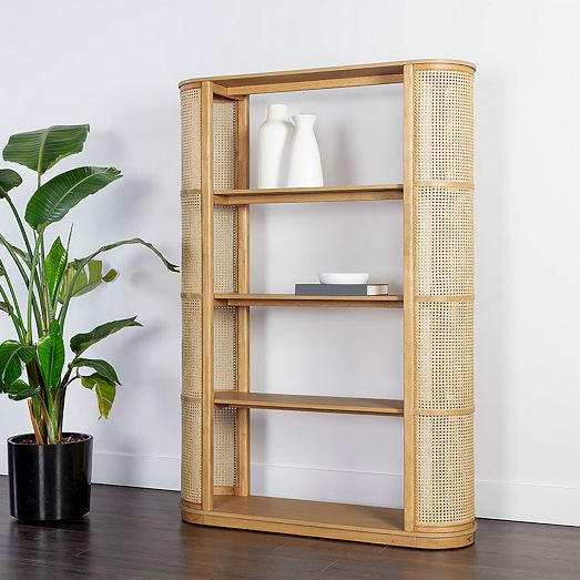 Wood and cane bookshelf store