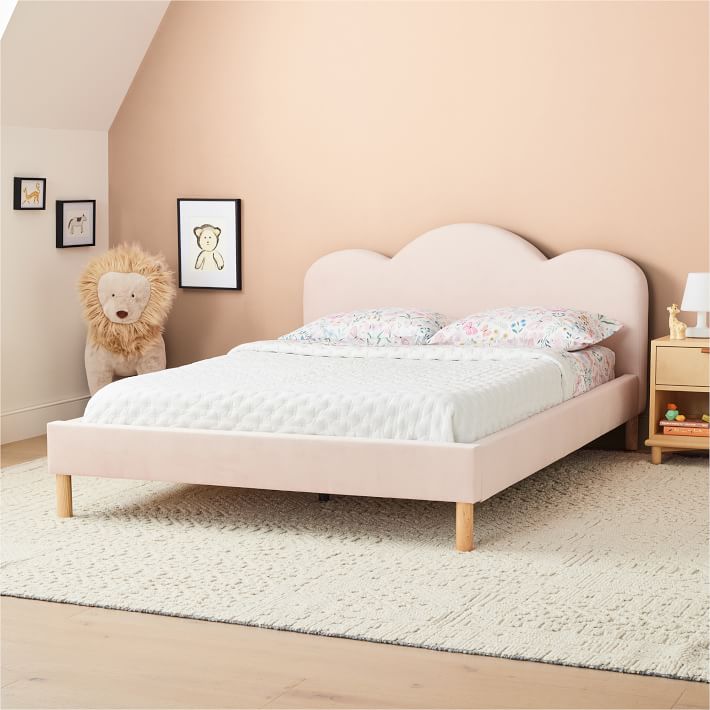 Jackie Queen Platform Bed in Suki Chinois White Cream West Elm