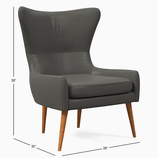 Erik Wing Chair Poly Ludlow Leather Gray Gray Smoke Dark Oak West Elm