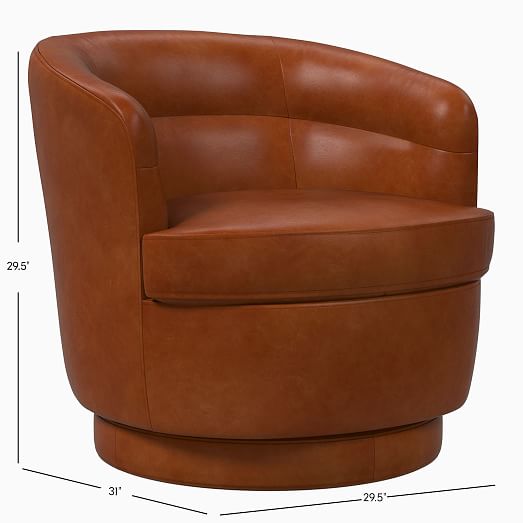 Viv Swivel Chair Poly Sierra Leather Black Licorice Concealed Support West Elm