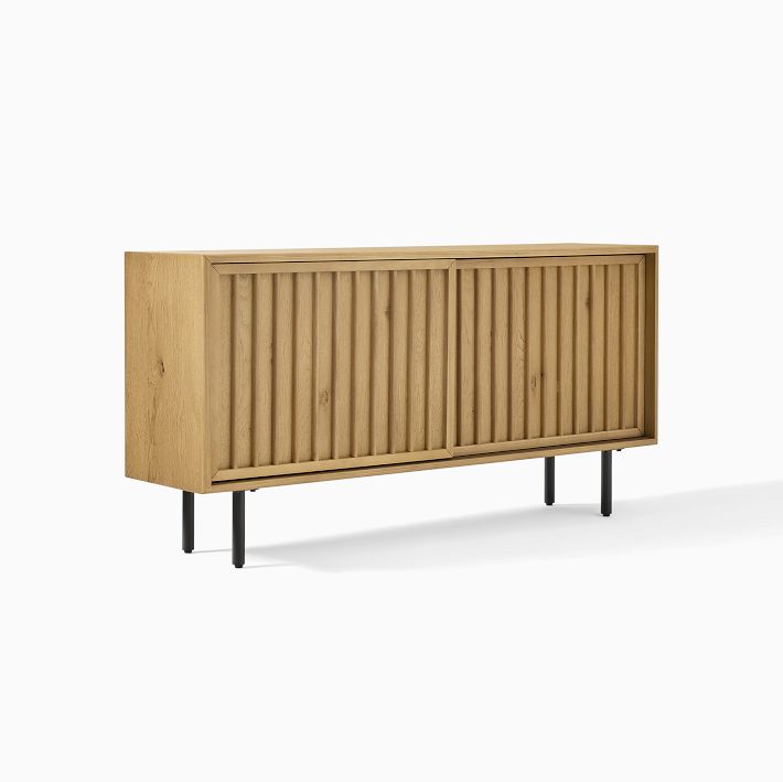 Slatted Shallow Media Console Stylish Storage Solution West Elm