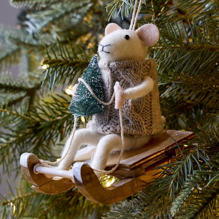 Felt Sledding Mouse Ornament | West Elm