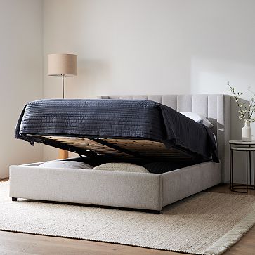 Shelter No Tufting Pop Up Storage Bed Cal King Twill Gray Pewter No Show Leg West Elm