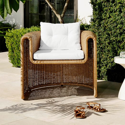 Tucson Woven Outdoor Chair Natural Stinson White Olefin West Elm
