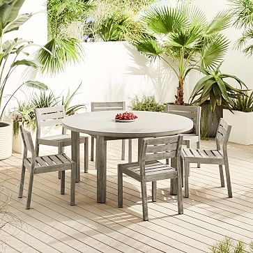 Portside Outdoor Concrete 60 in Round Dining Table Weathered Gray West Elm