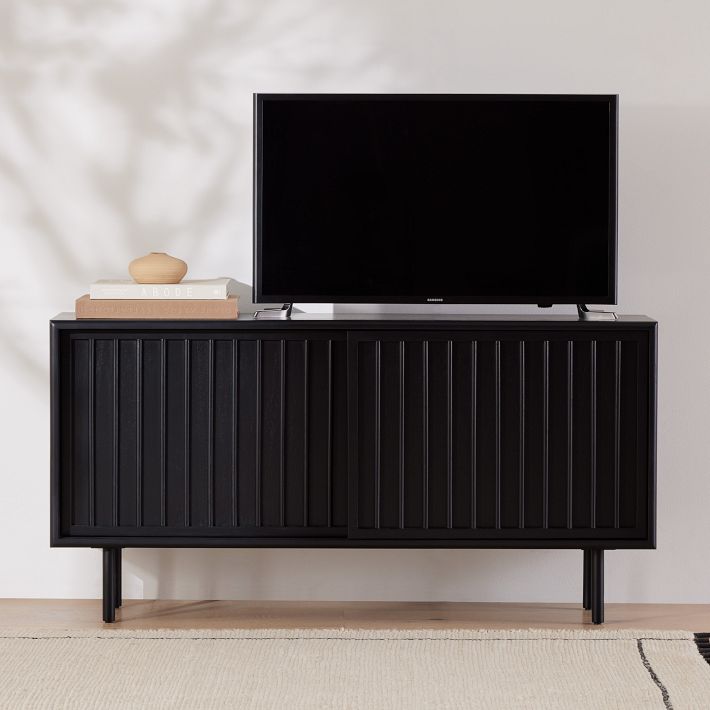 Slatted Shallow Media Console Stylish Storage Solution West Elm