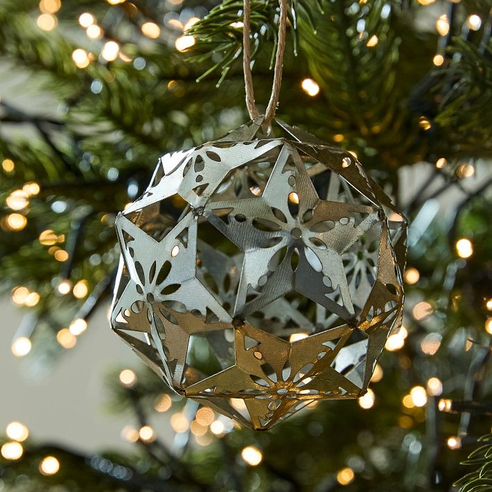 Galvanized Metal Geometric Ball Ornament | West Elm