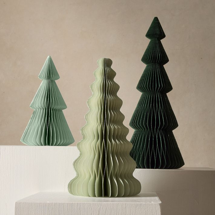 Tonal Green Decorative Paper Tabletop Trees | West Elm