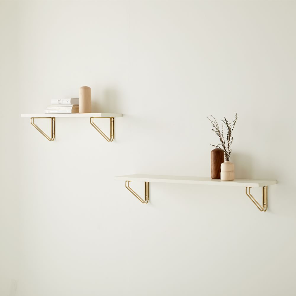 Linear White Lacquer Wall Shelves with Parallel Brackets | West Elm