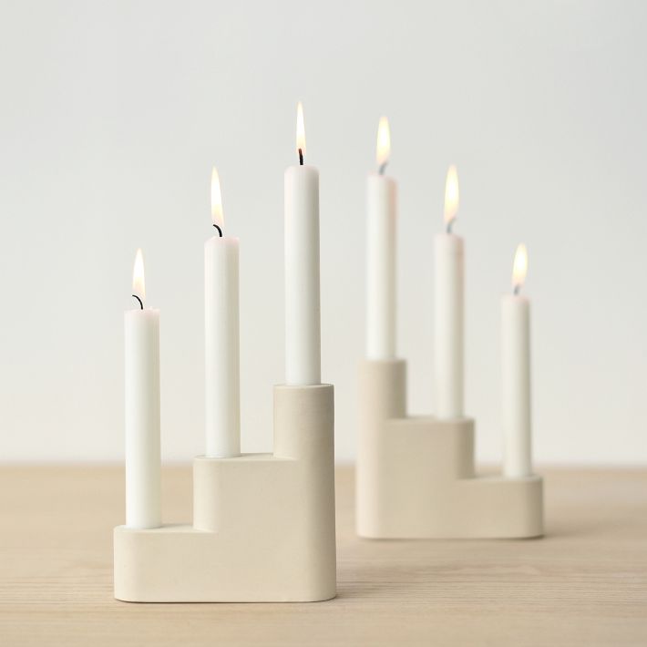Misewell Step Ceramic Candelabra - White | West Elm