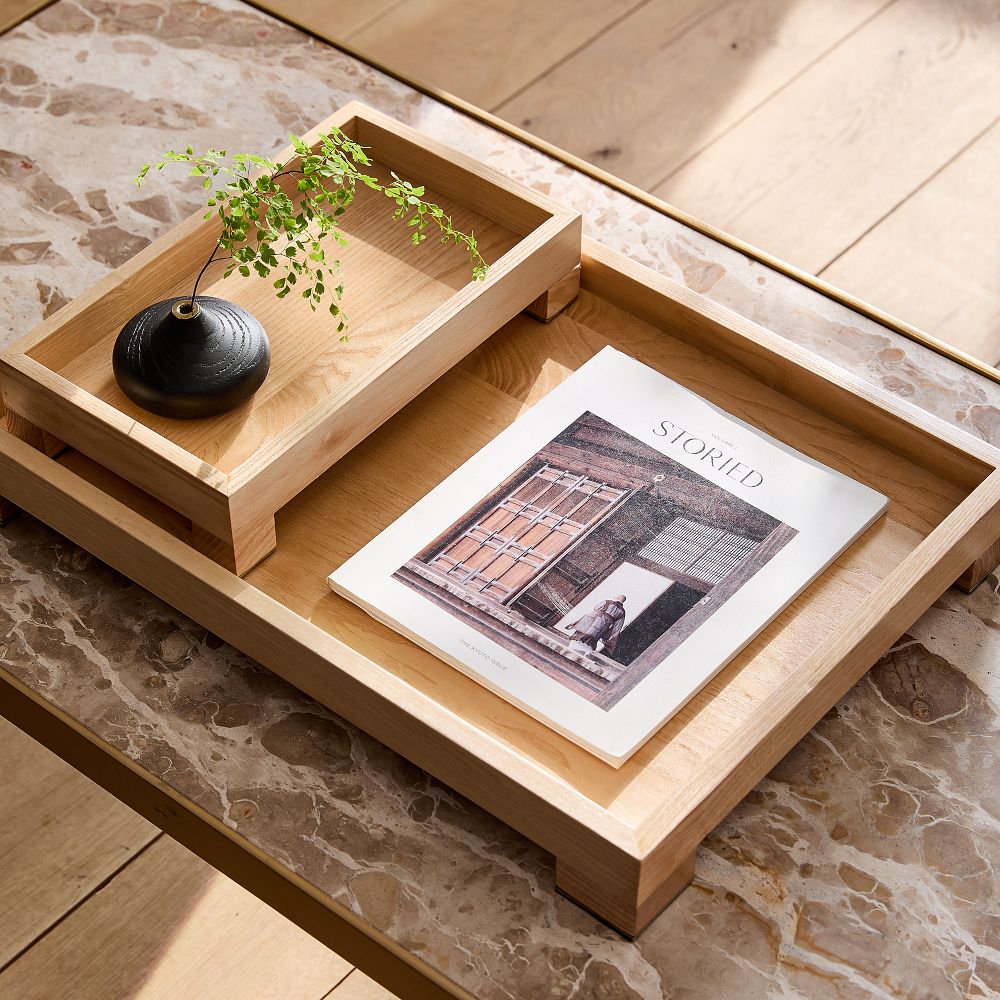 Pedestal Wood Trays | West Elm