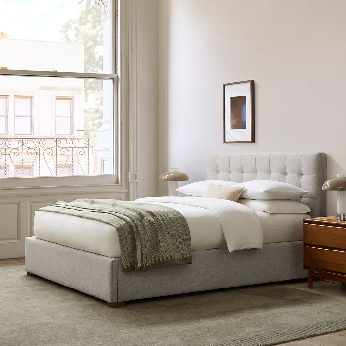 Emmett Tufted Low Profile Bed - Wood Legs | West Elm