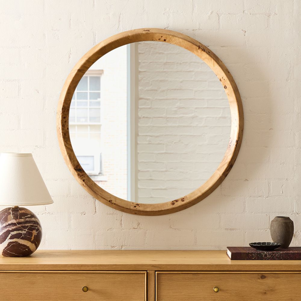 Geo Burled Wood Wall Mirror - Round | West Elm
