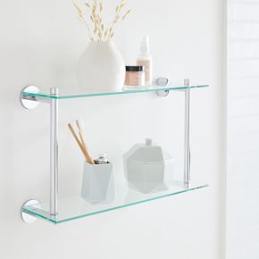 Open Box: Modern Overhang Double Glass Bathroom Shelf | West Elm
