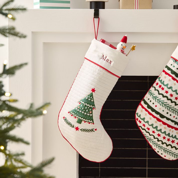 Scandi Embroidered Christmas Tree Stocking | West Elm