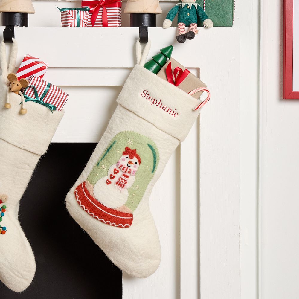 Snowgirl in Snow Globe Felt Stocking | West Elm