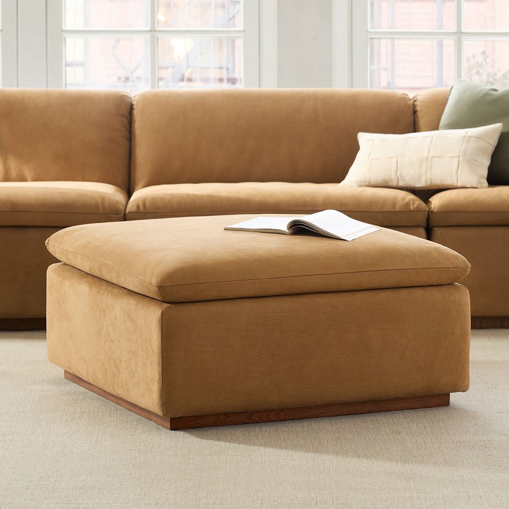 Calvin Leather Ottoman | West Elm