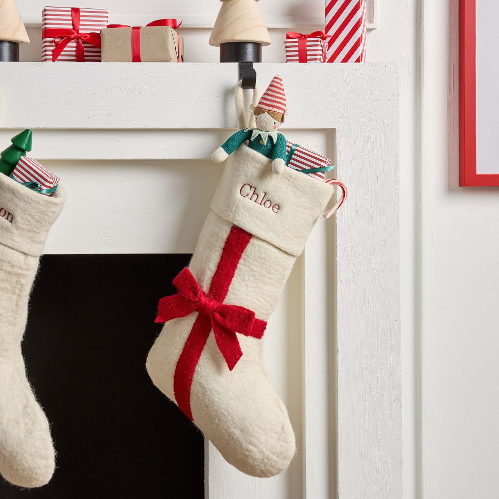 Felt Red Bow Stocking, Hand-Felted Wool | West Elm