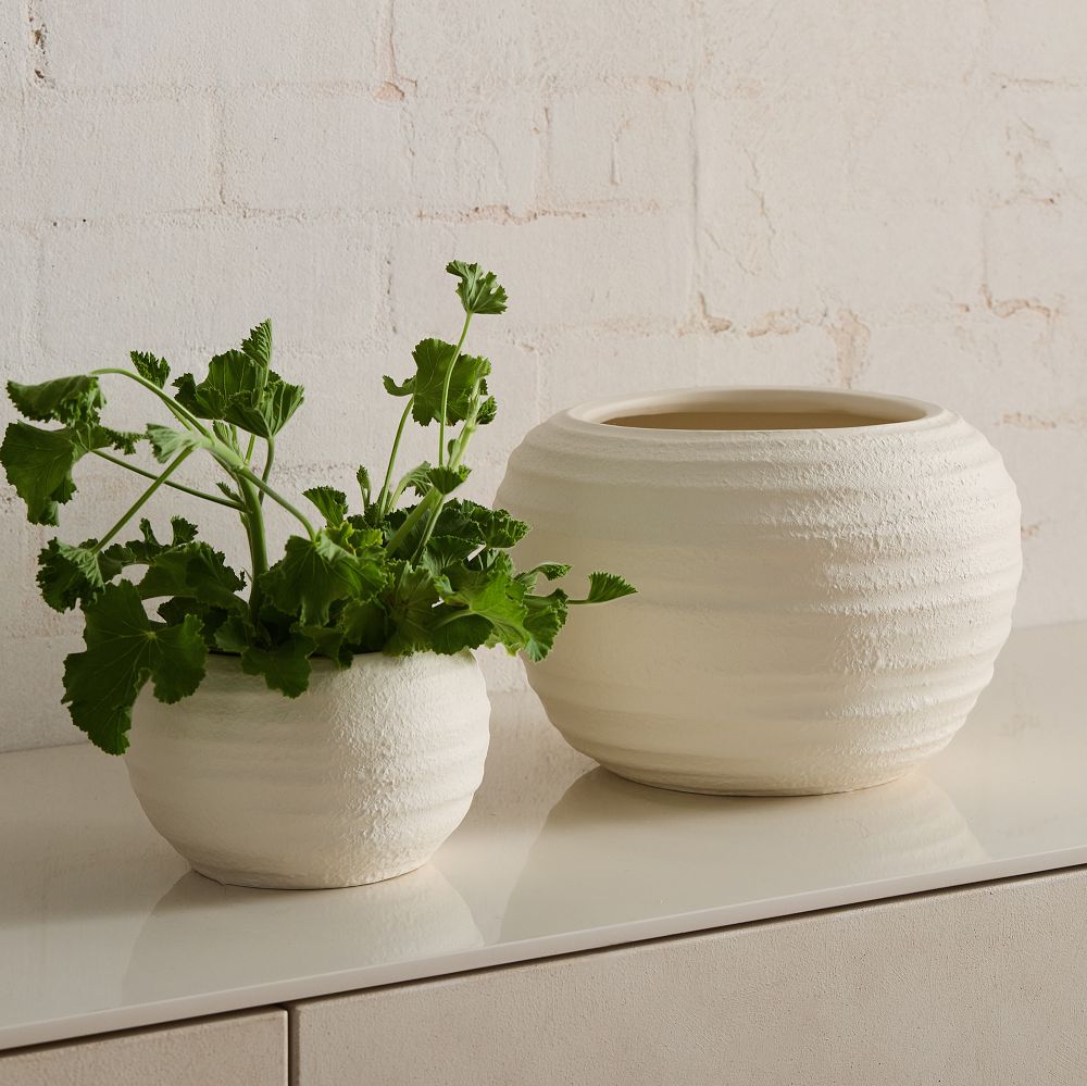 Rounded Ceramic Fluted Tabletop Planters | West Elm